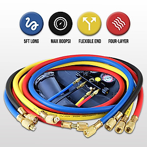 LICHAMP AC R1234YF R134A Gauge Set, Automotive 4 Valve Manifold Gauge Compatible with R1234YF and R134A Refrigerants, Works on Car Freon Charging and Evacuation