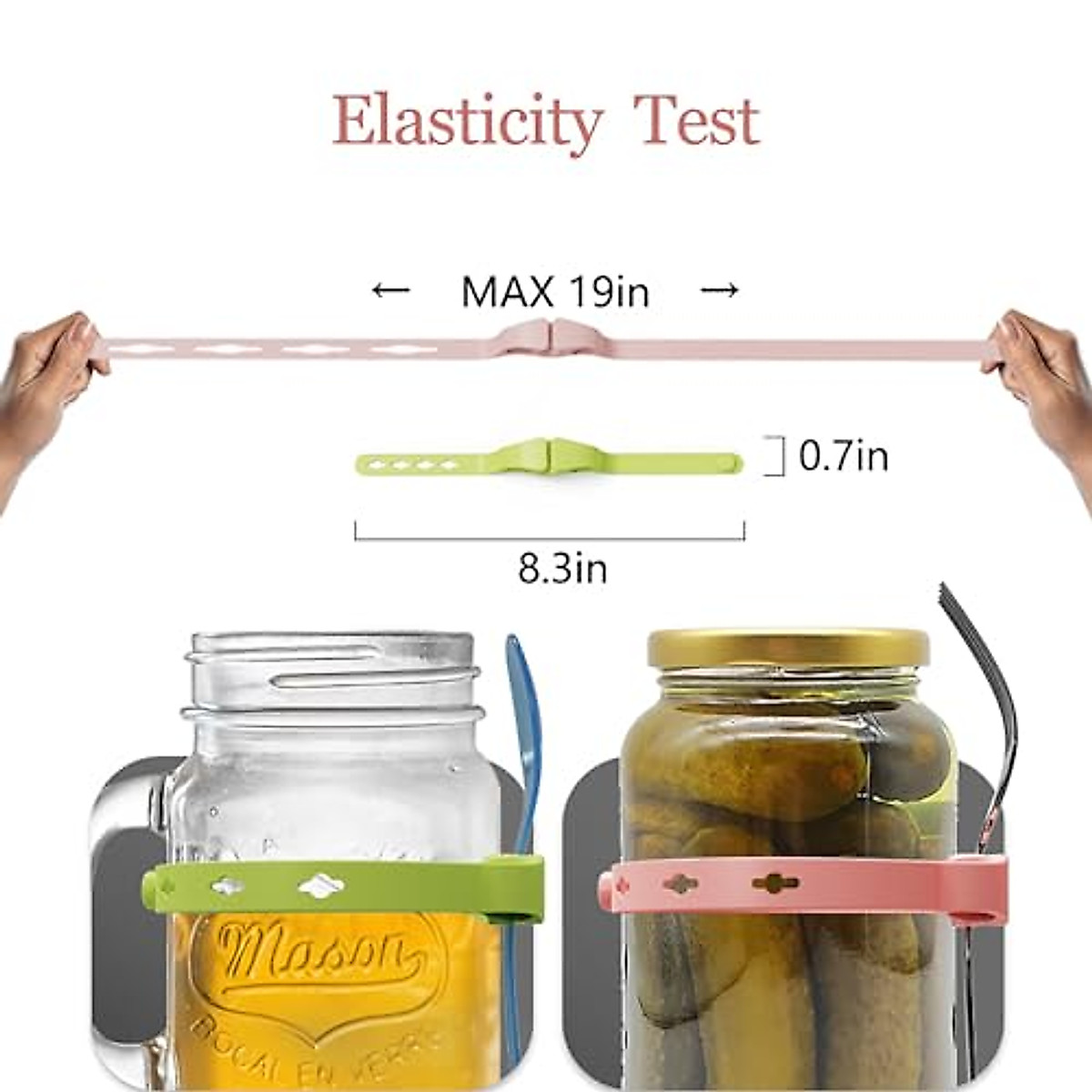 NEOHANA 6 Pack Mason Jar Spoon Straw Holder White Silicone Adjustable Hanging Scoop Ring for Overnight Oats Container Round and Square Glass Jars