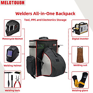 MELOOTUGH Welding Helmet Bag Tool Backpack for Men + Welding Backpack witth large Detacheable Welder Bag for tools and Helmet