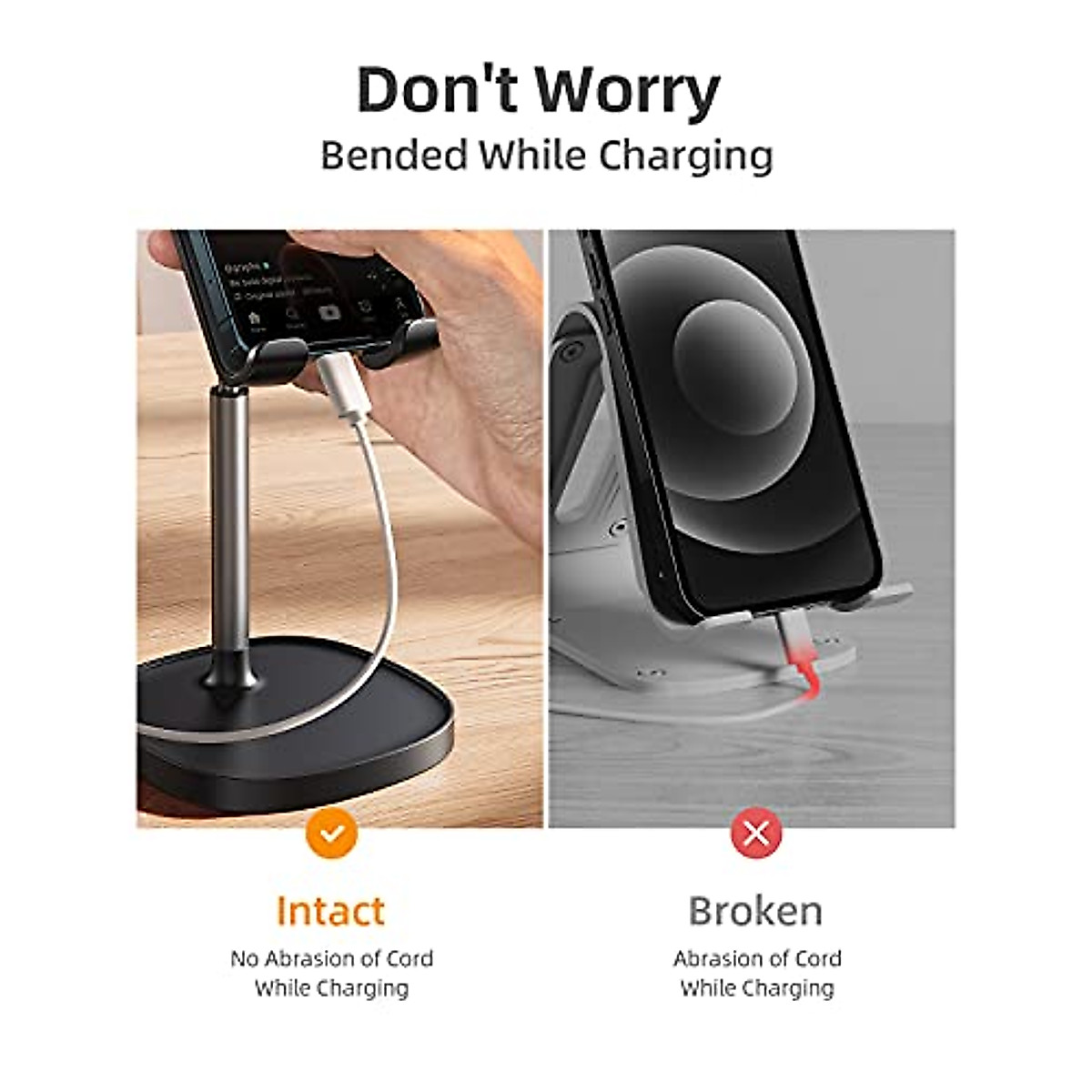 LISEN Cell Phone Stand, Adjustable Phone Stand for Desk, Thick Case Friendly Phone Holder Stand, Taller iPhone Stand Compatible with All Mobile Phone, iPhone 14, iPad, Tablet 4-10'' Desk Accessories