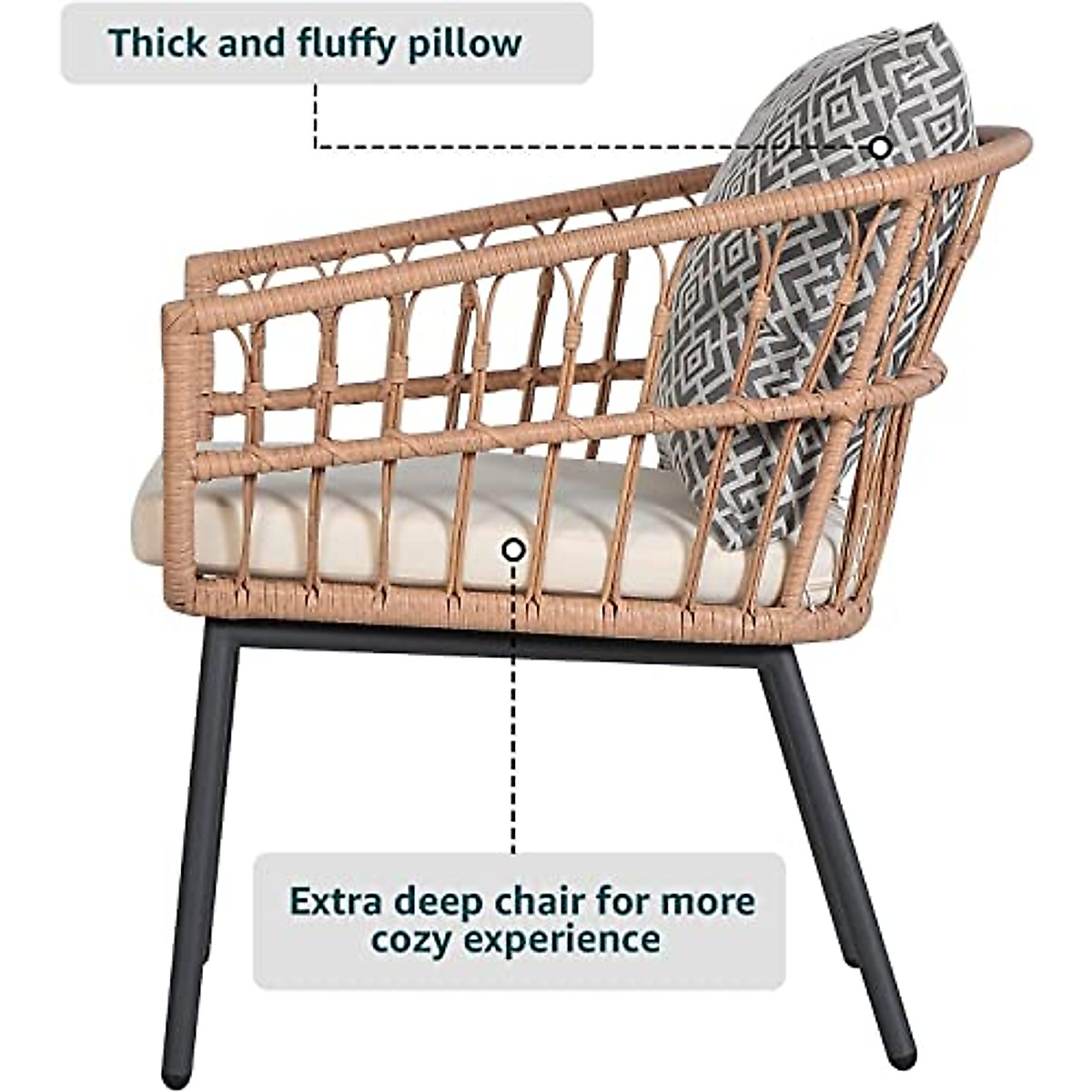 Fangflower Weather Patio Bistro Set, Outdoor Furniture Tempered Coffee Table, and Wicker Chairs for Garden, Balcony, Yard Poolside, White