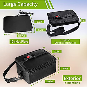 Portable Oven, 12V 24V 110V Car Food Warmer Portable Personal Mini Oven Electric Heated Lunch Box for Meals Reheating & Raw Food Cooking for Road Trip/Camping/Picnic/Family Gathering(Black)