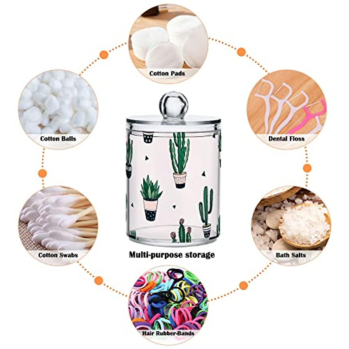 Fustylead 4 Pack Vintage Cactus Plastic Apothecary Jars with Lid, Bathroom Vanity Storage Organizer Canister for Qtip, Cotton Ball, Swab, Round Pads, Floss
