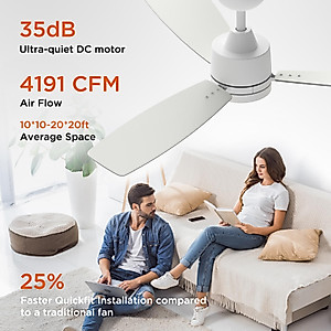 TALOYA 2 Pack 52 inch Ceiling Fans with Lights,Quiet Ceiling Fan with Reversible DC Motor and Remote for Home, White/Oak Finish