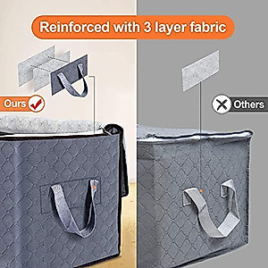 Clothing Storage Bag,3 Pack Large Capacity Clothes Storage Bag Organizer with Reinforced Handle Thick Fabric for Comforters,Storage Bin Blankets,Bedding,Foldable with Sturdy Zipper,Clear Window, 90L,Grey