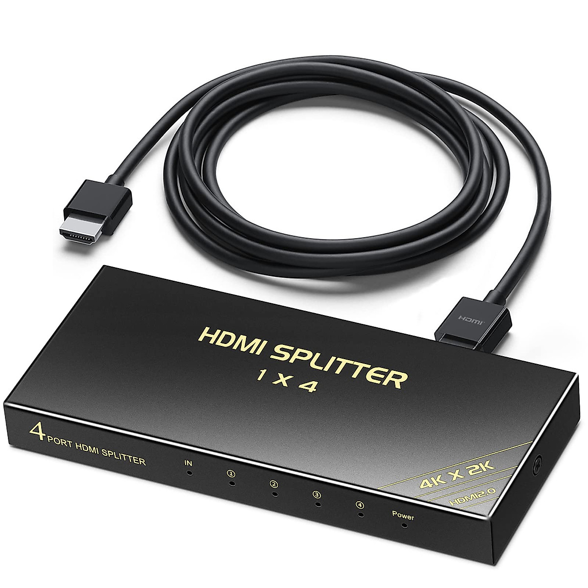 4 Way HDMI Splitter 1 in 4 Out 4K@60Hz/1080P@120Hz, HBAVLINK 4K HDMI Splitter 1x4 3D w/Cable+AC Adapter, HDMI to Multi TV + Audio Extractor to HDMI Soundbar for PS5/PS4/Fire Stick/Roku/Apple TV/NVR