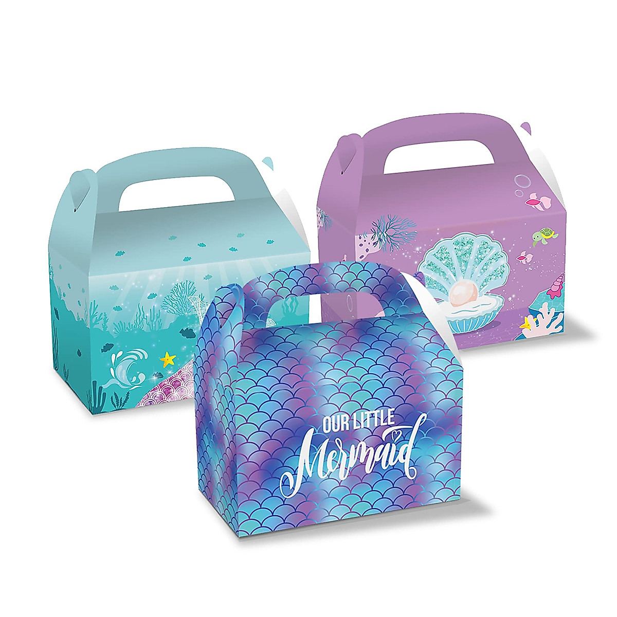 NA 12 PCS Memaid Party Favors Boxes Mermaid Birthday Party Decorations Under The Sea Theme Candy Goodie Boxes for Girl's Birthday Party Baby Shower Decoration