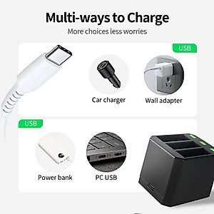 Seternaly Hero 8/7 Battery (3-Pack 1500mAh), Replacement Batteries Charger Compatible with Gopro Hero 8/7/6/5 and Hero 2018