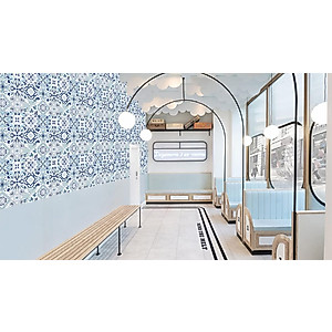 Dimoon Wallpaper 17.7’’x78.7’’ Contact Paper Thicken Blue White Floral Flower Tile Peel and Stick Removable Wall Waterproof Embossed Self Adhesive Vinyl