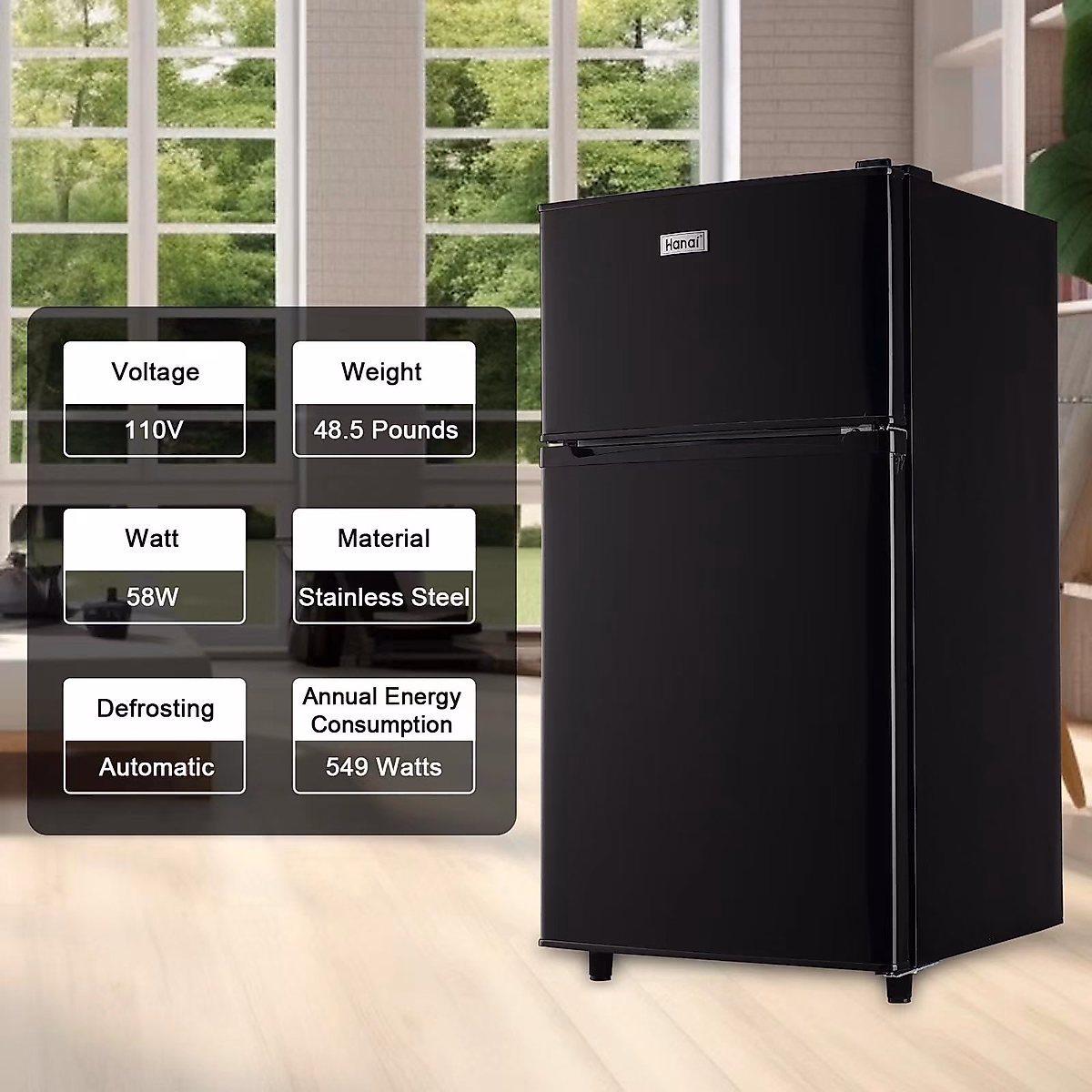 WANAI Compact Refrigerator 3.5 Cu.Ft, 2 Door Design,Adjustable Thermostat, Adjustable Removable Shelves Refrigerator Suitable for Dorm Garage and Office.