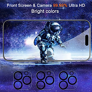 Ferilinso [Auto Dust Install] 3 Pack Screen Protector for iPhone 16 Pro Max [Phone Case fit], 3 Tempered Glass Camera Lens Protector Accessories for Apple