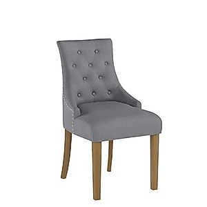 HomeSailing 4 Comfy Armchairs Dining Room Chairs with Arms Only Grey Fabric Upholstered Kitchen Chairs High Back Button Tufted Padded Side Chairs for Living Room Wood Oak Legs Chairs (Gray Set of 4)