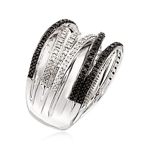 Ross-Simons 0.30 ct. t.w. Black and White Diamond Highway Ring in Sterling Silver. Size 9