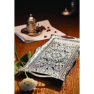 LaModaHome Golden Tea Coffee Serving Tray Set - VIP Special Serving Turkish, Arabic, Moroccan Coffee Tray Silver Plated Decorative Ottoman Serving Tray