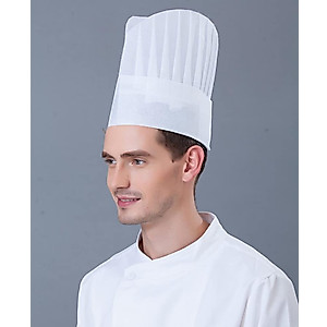 Hyzrz 20 Pack Disposable Non-Woven Paper Fiber Chef Hats for Kids, Adults, Adjustable Unisex White Kitchen Caps Bulk Set (Round, Medium)