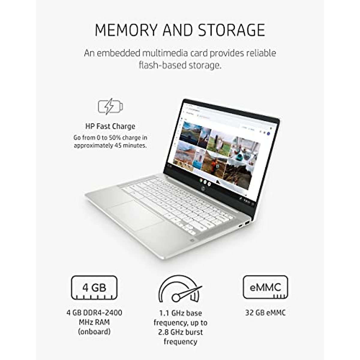 HP Chromebook HD Laptop, Intel Dual-core Celeron Processor, 4GB RAM, 32GB eMMC, Chrome OS, (Renewed), Ceramic white, 14-14.99 inches