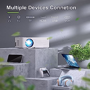 Native 1080P Projector with 5G WiFi and Bluetooth 5.2, EAZVUE Mini Projector 400 ANSI Lumen, Portable Projector Compatible with TV Stick/Phone/PC/DVD/HDMI/AV/USB/SD, Outdoor Movie Projector