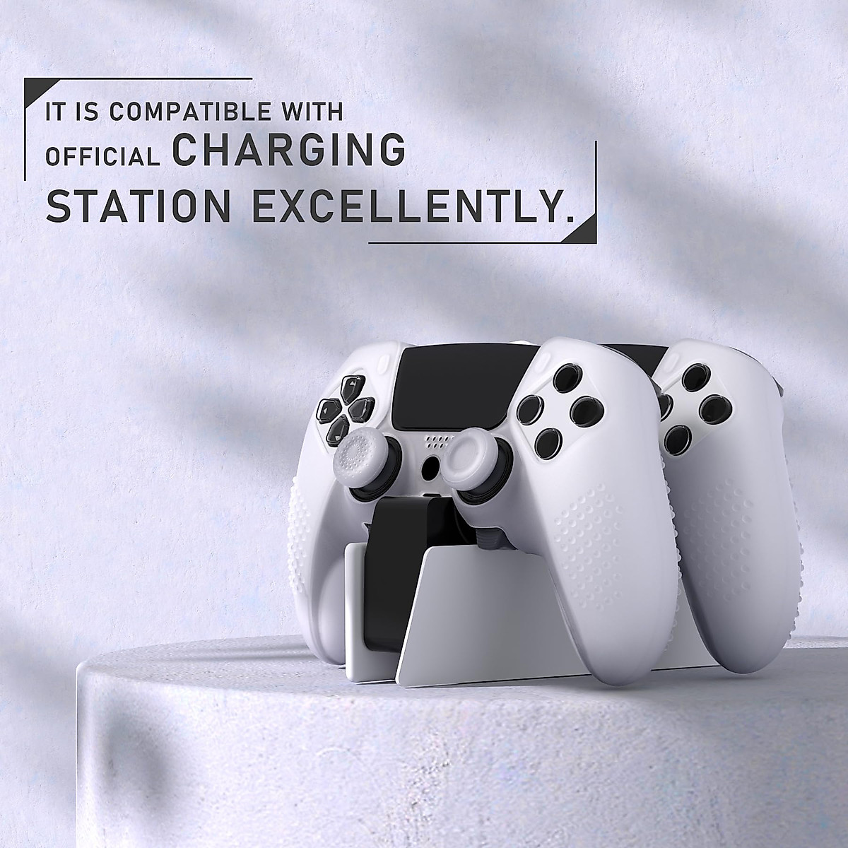 PlayVital 3D Studded Edition Anti-Slip Silicone Cover Case for ps5 Edge Controller, Soft Rubber Protector Skin for ps5 Edge Wireless Controller with 6 Thumb Grip Caps - Clear White