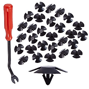 FEBRYTOLD Hood Insulation Retainer Clips - 40 Pcs Hood Insulation Retainers for Jeep Chrysler Dodge Ram Replace OEM 4878883AA LH LHS Nylon Clip with 1 Pcs Plastic Fastener Remover