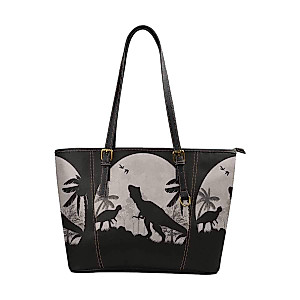 InterestPrint Womens Handbags Ladies Purses Shoulder Bags Tote Bag Dinosaurs Dinosaurs T-Rex in Front Full Moon