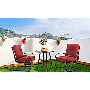 MFSTUDIO 2PCS Patio Bistro Dining Spring Motion Chairs Outdoor Furniture for Backyard, Garden with Removable Cushion Seat, Metal Frame, Burgundy