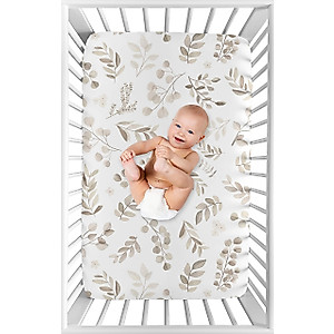 Sweet Jojo Designs Boho Botanical Leaf Boy Girl Fitted Mini Crib Sheet Baby Nursery Portable Crib Pack and Play Gender Neutral Ivory Cream Beige Tan Off White Taupe Woodland Farmhouse Floral Bohemian