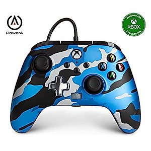 PowerA Enhanced Wired Controller for Xbox Series X|S - Metallic Blue Camo, gamepad, wired video game controller, gaming controller, Officially Licensed for Xbox