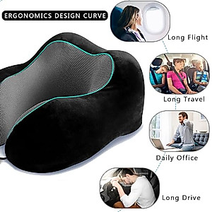 KIKIMO Travel Pillow for Tesla Model 3/Y/S/X Accessories, Memory Foam Neck Pillow for Airplane/Car/Office&Home Rest Use, Head Support Comfortable Portable Travel Pillows Kit