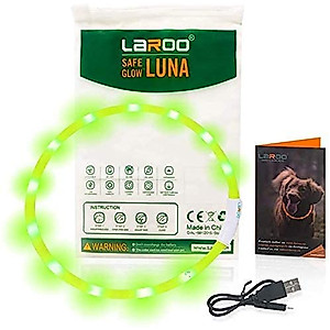 LaRoo LED Light Up Dog Collar, Cutable Silicon USB Rechargeable Glow Light Collar for All Dogs, Waterproof 3-Modes Flashing Dog Collar for Dark Outdoor Training Playing (27.5 inch/70cm)