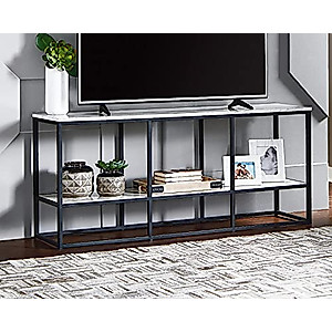 Signature Design by Ashley Donnesta Contemporary Faux Carrara Marble TV Stand Fits TVs up to 62" with Center Shelf, Black & White