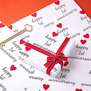 WRAPAHOLIC Anniversary Wrapping Paper Sheet - 6 Sheets 1st Anniversary Design Folded Flat for Birthday, Anniversary, Valentines Day, Party - 19.7 Inch X 27.5 Inch Per Sheet