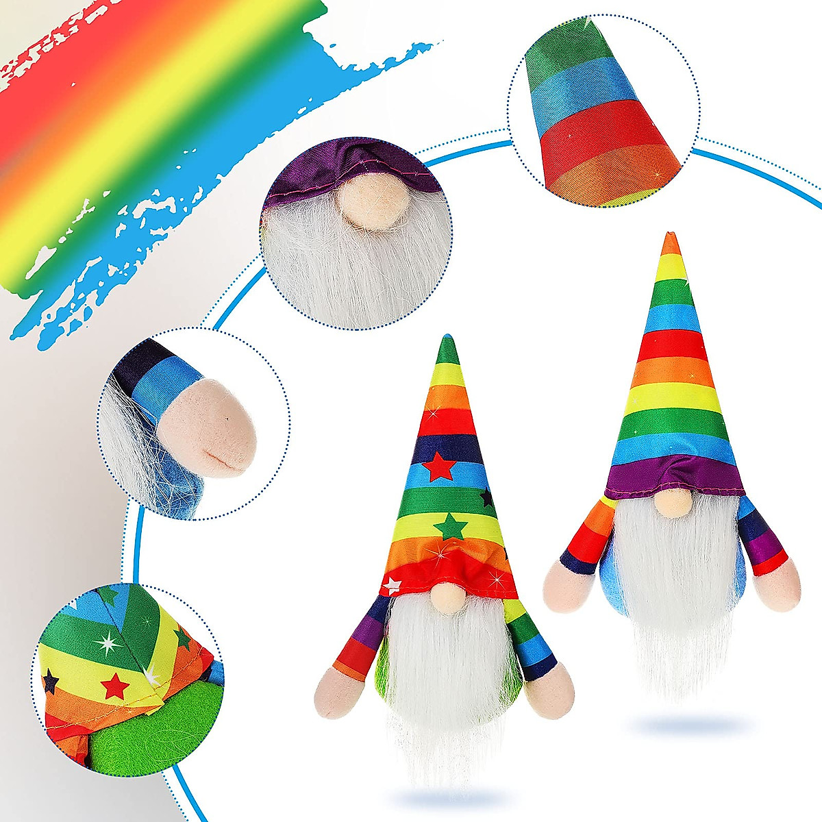 Skylety 6 Pieces Rainbow Gnome Pride Santa Ornament Plush Decorations Gnomes Santa Elf Table Ornaments Hanging Decorations Home Party Decor