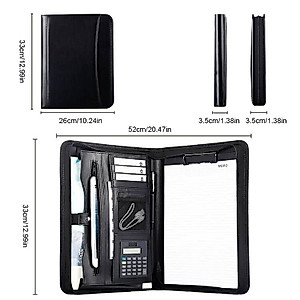 Eshow Leather Portfolio Professional Business Padfolio with Zipper - Interview Resume Notefolio Premium Legal Document Organizer with Card Holder, Writing Pad and File Folders for Men and Women