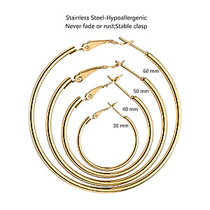 12 Pairs Stainless Steel Hoop Earrings Hypoallergenic Gold Hoops Earrings Set for Women