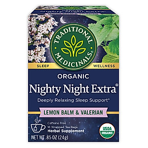 Traditional Medicinals Organic Nighty Night Valerian Relaxation Tea, 16 Tea Bags (Pack of 1)