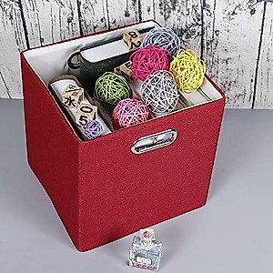Oprass Storage Bin11X11 Folding Baskets Hard Shelf Organizer Bins (11×11×11, Red)