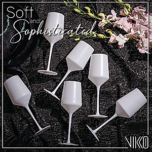 Vikko Décor Matte White Wine Glasses | Thin, Handblown Glass – Tall, Elegant Stem – Dishwasher Safe – 11 Ounce Cup – Set of 6 Stunning Wine Glasses – 8.6” x 2.4”