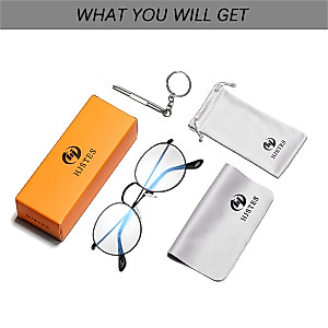 HJSTES Round Blue Light Glasses for Women Men Retro Circle Clear Lens Metal Frame Eyeglasses (Black)