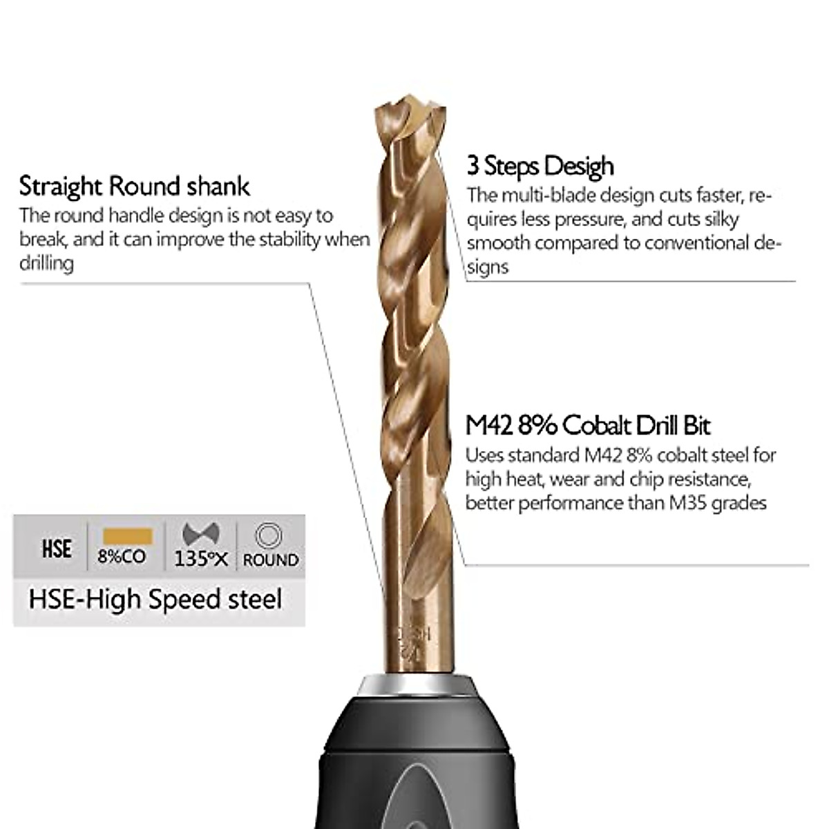 DIOBATO M42 Cobalt Drill Bit Set for Metal, Stainless Steel, Cast Iron, Wood - 14 Piece,Multiple Point