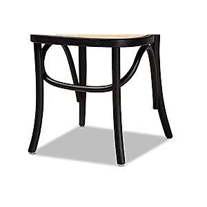 Baxton Studio Cambree Mid-Century Modern Brown Woven Rattan and Black Wood 2-Piece Cane Dining Chair Set