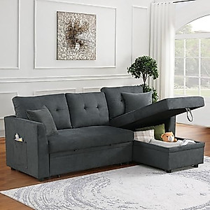 uhome Upholstered Sleeper Sofa with USB Ports sectional Couch Reversible Sofabed, Full XL, Gray