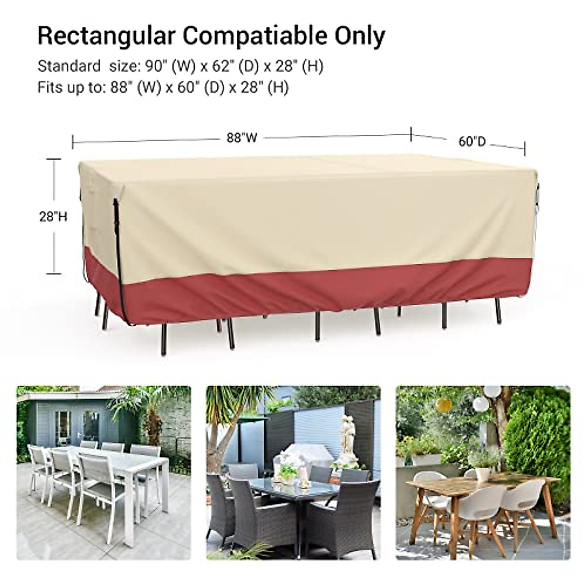 Patio Furniture Set Cover Waterproof, 600D Heavy Duty Lawn Patio Furniture Covers, U-COMSO Outdoor Sectional Sofa Cover Patio Table Chair Set Cover, 90 ''W x 62'' D x 28'' H, Beige & Orange