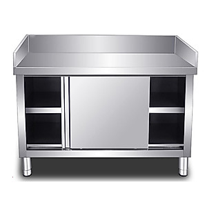 Thickened Stainless Steel Work Table Sliding Door Prep Table Perimeter Edge Stall Design Multi-Function Storage Cabinet Large Storage Commercial Kitchen Metal Table Casework