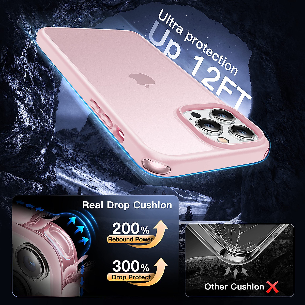 Alphex for iPhone 14 Pro Case with Air Padding, 12FT Military Grade Drop Protection, Silky & Non-Greasy Feel, Pocket Friendly, Thin Slim Phone Cover for Men Women 6.1 Inch - Pink 2nd