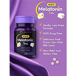 Carlyle Kids Melatonin 1mg | 120 Chewable Tablets | Fruit Flavor | Vegetarian Supplement | Non-GMO, Gluten Free Formula