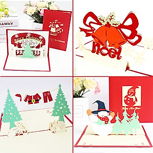 HILUCK 3D Pop Up Christmas Greeting Cards, Handmade Cards with Envelope Set of 9, For Chris Holiday- Feature Xmas Tree, Snowman, Reindeer, Santa and Bell