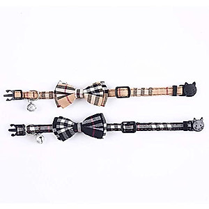 SuperBuddy Cat Collars Breakaway with Cute Bow Bell - 2 Pack Kitten Collar Plaid Cat Collar with Removable Bowtie for Cats Kittens