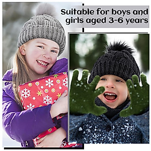 YSense 2 Pack Toddler Kids Winter Warm Fleece Lined Beanie Hats for Boys and Girls Crochet Hairball Knit Cap (3-6 Years)