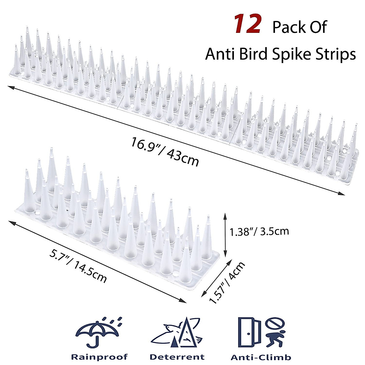 TOBWOLF 12 Pack Bird Spikes, Plastic Fence Spikes for Small Birds Pigeon Squirrel Raccoon, No More Bird Nests & Poop, Pigeon Spikes for Garden Fence Wall Railing Roof - White