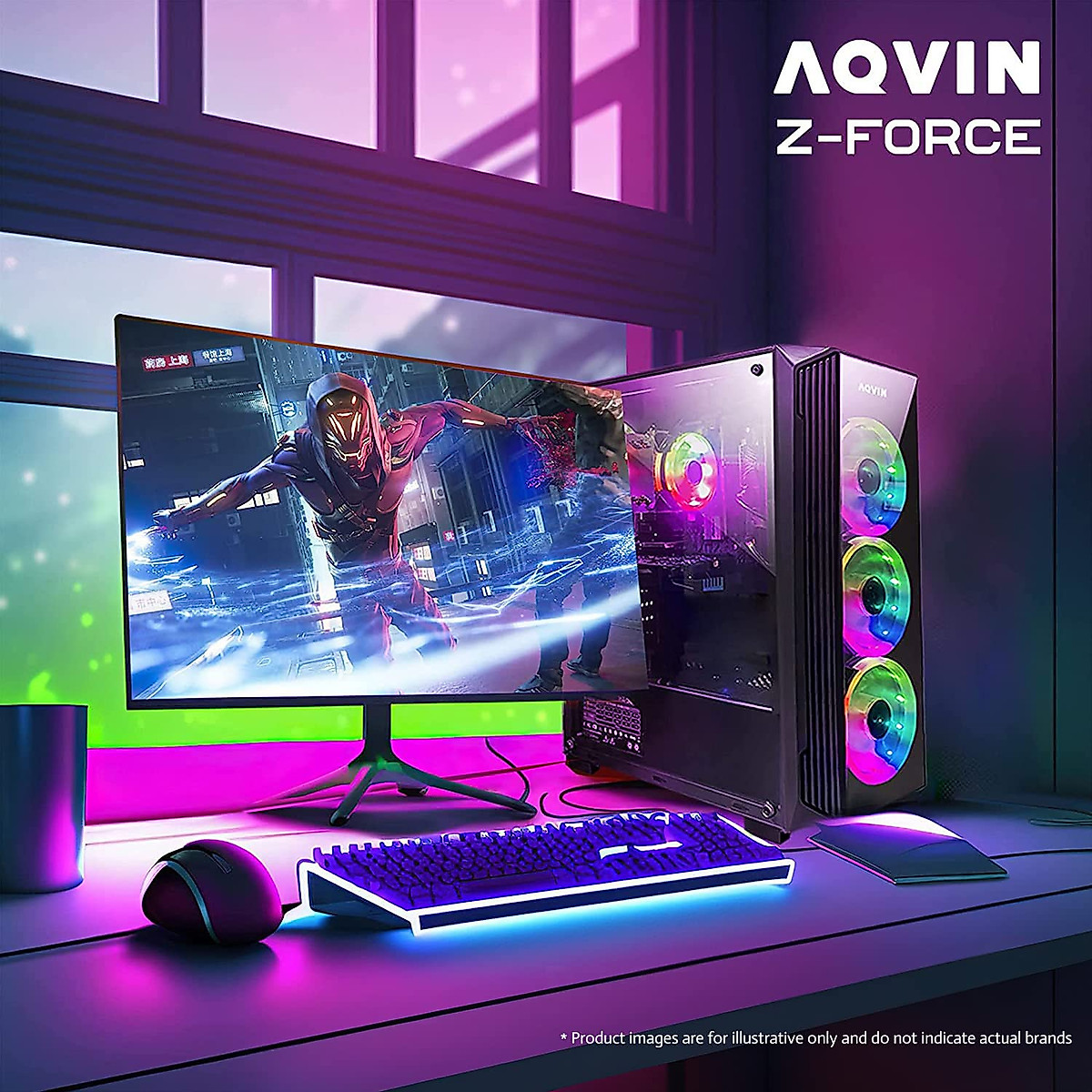 AQVIN Gaming PC Desktop Computer Tower PC with 27 Inch Gaming Monitor - Intel i7 Processor, 2TB SSD Storage 32GB DDR4 RAM, GTX 1650 4GB GDDR5, Gaming PC, Wi-Fi, Windows 10 Pro - (Renewed)
